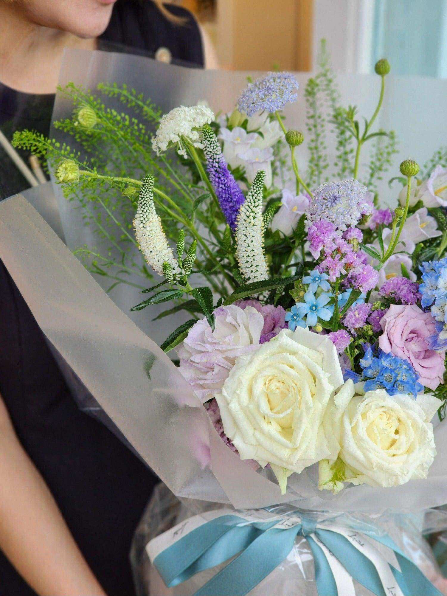 Livia - White & Blue Bouquet | Lavish Florist | Free Delivery